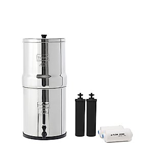 Big Berkey Gravity-Fed Water Filter System 2.25 Gallon with 2 Black Berkey Elements, 2 Berkey PF-2 Fluoride and Arsenic Reduction Elements