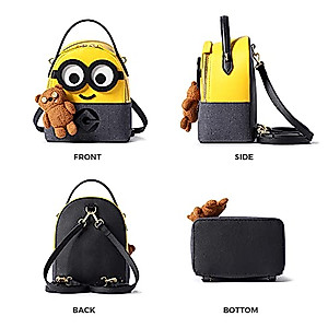 Fion x Minions Mini Backpack for Women Leather Small Backpack Purse Fashion Shoulder Bag (Minion With Bear)