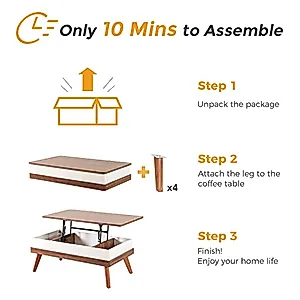 Bidiso Lift Top Coffee Table, Easy-to-Assembly Center Table with Hidden Storage Compartment, Modern Lift Tabletop Dining Table for Living Room Reception/Home Office, Walnut