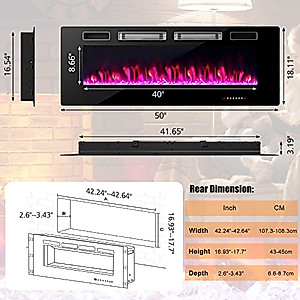 GOFLAME 50 Inch Electric Fireplace, Recessed & Wall-Mounted Fireplace Heater with Touch Panel, APP Control, Remote Control, 12H Timer, Adjustable Flame Color and Brightness, Overheat Protection