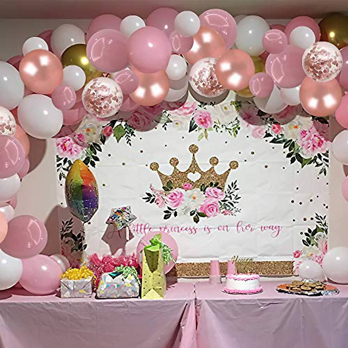 Pink and Gold Balloons Garland Arch Kit, 104pcs Rose Gold Confetti and White Metallic Gold Balloon for Girl Baby Shower Wedding Birthday Party Decorations