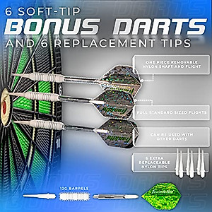 Franklin Sports Light Up Electronic Dart Board Set - LED Soft Tip Electric Dartboard with Digital Scoreboard - Adults + Kids Set - (6) Darts Included, Black/Green, 15"