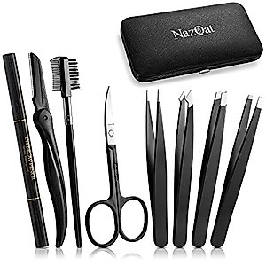 Exquisite Eyebrow Kit - 8 in 1 - Eyebrow Tweezer Kit 4 PCs - Eyebrow Shaping Kit - Multipurpose Eyebrow Grooming kit - Eyebrow Razor, Eyebrow Brush and Comb, Pencil, Eyebrow Scissors in Padded Case