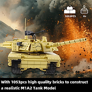 Gonli Military Building Toys for Kids 1053 Pieces US Army M1A2 Main Battle Tank Building Blocks Bricks WW2 Army Tank Model Kits