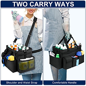 Cleaning Caddy Bag,Large Cleaning Supplies Organizer with Handle for Housekeepers, Black