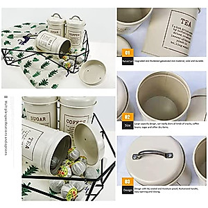 schonee Beige Kitchen Canisters, Rustic Farmhouse Canisters Set for Dry Food Storage, Metal Countertop Storage Jar, Set of 3 Coffee Sugar Tea Storage Containers(Set of 3 (Ivory White))