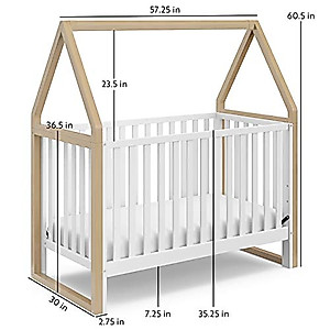 Storkcraft Orchard 5-in-1 Convertible Crib (White with Driftwood) – GREENGUARD Gold Certified, Canopy Style Baby Crib, Converts from Crib to Toddler Bed, Daybed and Full-Size Bed