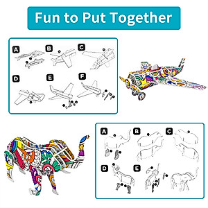 3D Coloring Puzzle Set, 4 Animals Puzzles with Pen, DIY Arts and Crafts for Girls Boys Age 6 7 8 9 10 11 12 Years Old(4 Pack)