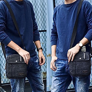 MosaiRudo Men's Canvas Small Messenger Bag,Casual Shoulder Bag for Men Women,Chest Bag Travel Carry Bag，Multi-pocket Purse for Cell Phone, Portable Mobile Phone Coin Bag (Black)