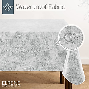 Elrene Home Fashions Mesa Marble Water- and Stain-Resistant Vinyl Tablecloth with Flannel Backing, 52 Inches X 52 Inches, Square, Gray/White