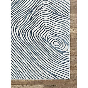 Abani Rugs Contemporary Wave Print 4' x 6' Rectangle Area Rug, Vista Collection - Modern Blue & White Turkish Accent Rug