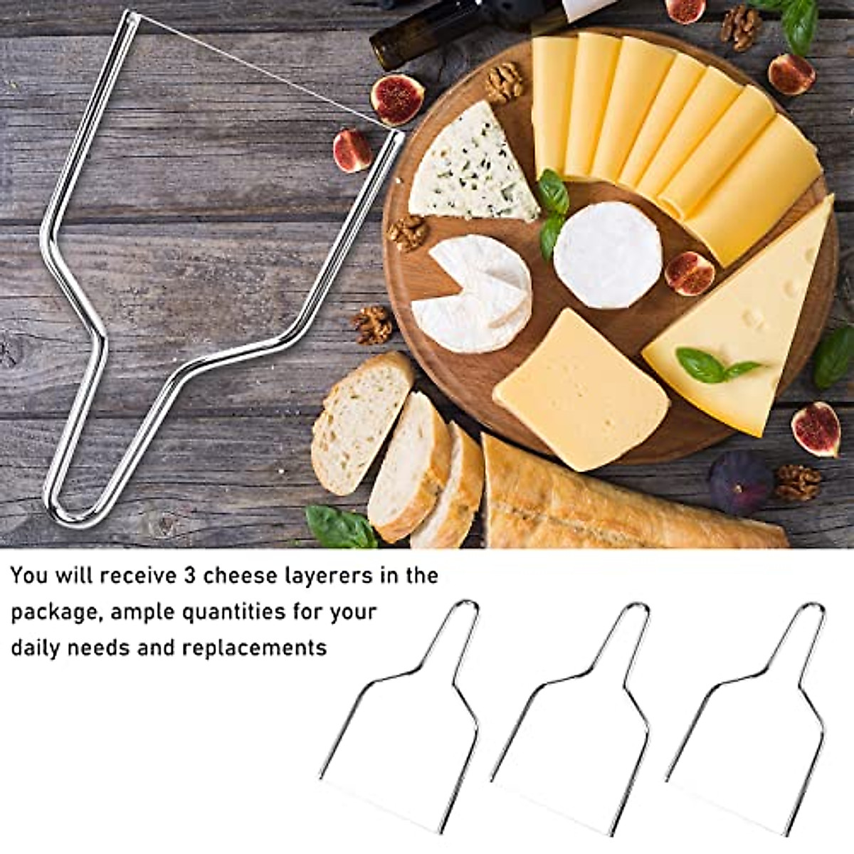 WXJ13 3 Pcs Cheese Cutter Butter Slicer Divider Stainless Steel Cheese Slicer With Cord Kitchen Slicing Knife for Bread Cake Cheese Butter Cutting