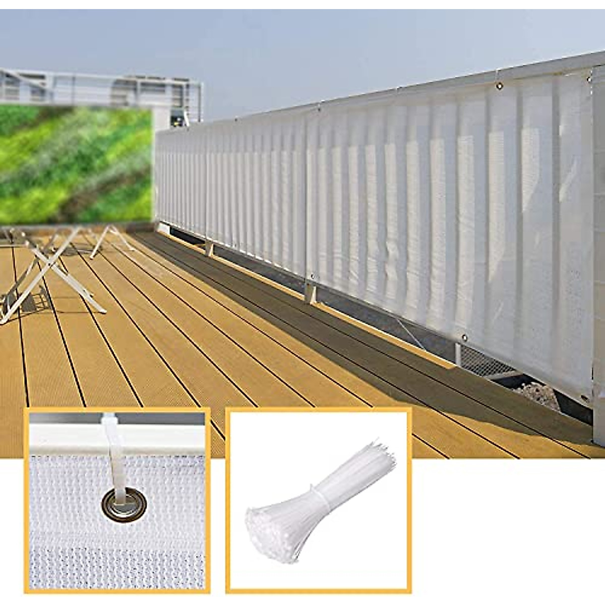 WUZMING Balcony Privacy Protection Windshield Sun Protection UV Protection Reinforced Buttonholes, HDPE Weather Resistant, with Rope and Cable Tie (Color : White, Size : 65x400cm)