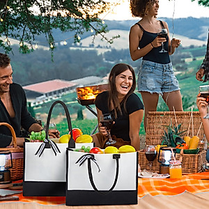 24 Pcs Beach Canvas Tote Bag with Canvas Makeup Bag Set Blank Initial Gift Bags for Women Personalized Kitchen Reusable Grocery Bags for Gift DIY Travel Shopping Bridesmaid Bride Wedding, Black White