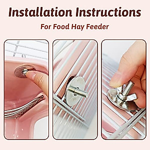 Tfwadmx 2 in 1 Rabbit Hay Food Feeder Bunny Hanging Grass Dispenser Pet Cage Manger Rack Guinea Pig Hay Food Bowl with Water Bottle for Small Animals Chinchilla Hedgehog