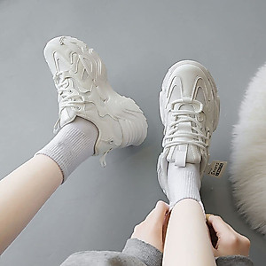 VV87 Women's Fashion Sport Breathable Mesh Platform Sneakers Casual Running Walking Shoes Size 6 White