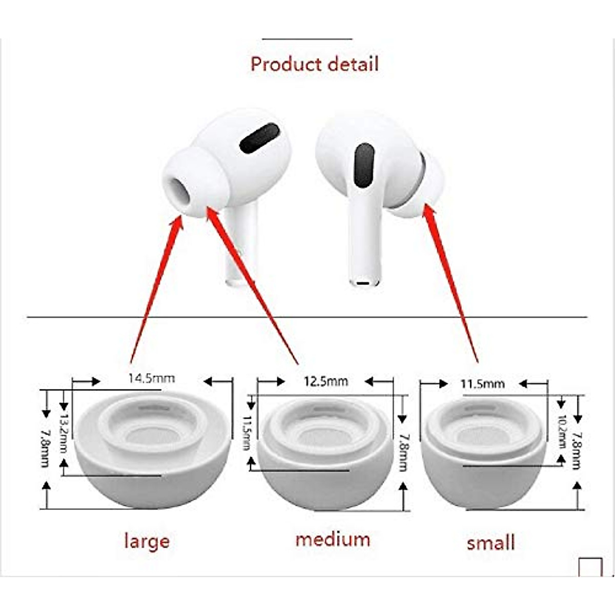 Zotech Replacement 3 Pairs Silicone Ear Tips for Apple Airpods Pro 1st & 2nd Gen (S/M/L)