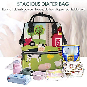 GREATN Farm Animals Diaper Bag Backpack, Multi Function Nappy Bag Large Capacity Mommy Backpack Organizer for Baby Care Baby Bag for Mom and Dad, multi, OneSize