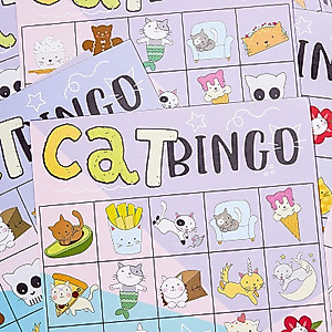 36 Pack Cat Themed Bingo Cards for Girls Birthday Party, Pet Kitten Themed Game with Caller Chips (5x7 in)