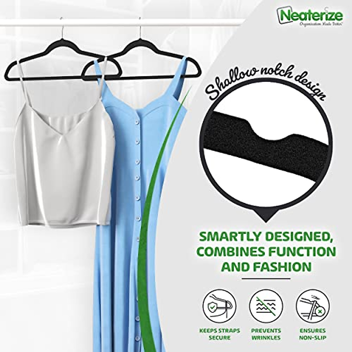 Velvet Hangers 10 Pack Black – Heavy Duty Velvet Clothes Hangers - Non Slip Felt Coat and Suit Hangers for Closet - Lightweight Thin Space Saving Ganchos para Colgar Ropa (Shallow Notch)