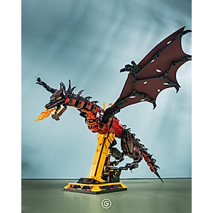 Givenni Fire Dragon Building Set with Display Stand - Smaug 1359 PCS Construction Building Bricks Model for Teen and Adults（New 2024）