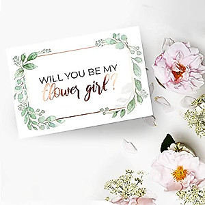 Pop Fizz Designs Flower Girl Proposal Box Set {2 Pack} I Will You Be My Flower Girl? | Flower Girl Box for Flower Girl Gifts | Eucalyptus Style with Rose Gold Foil