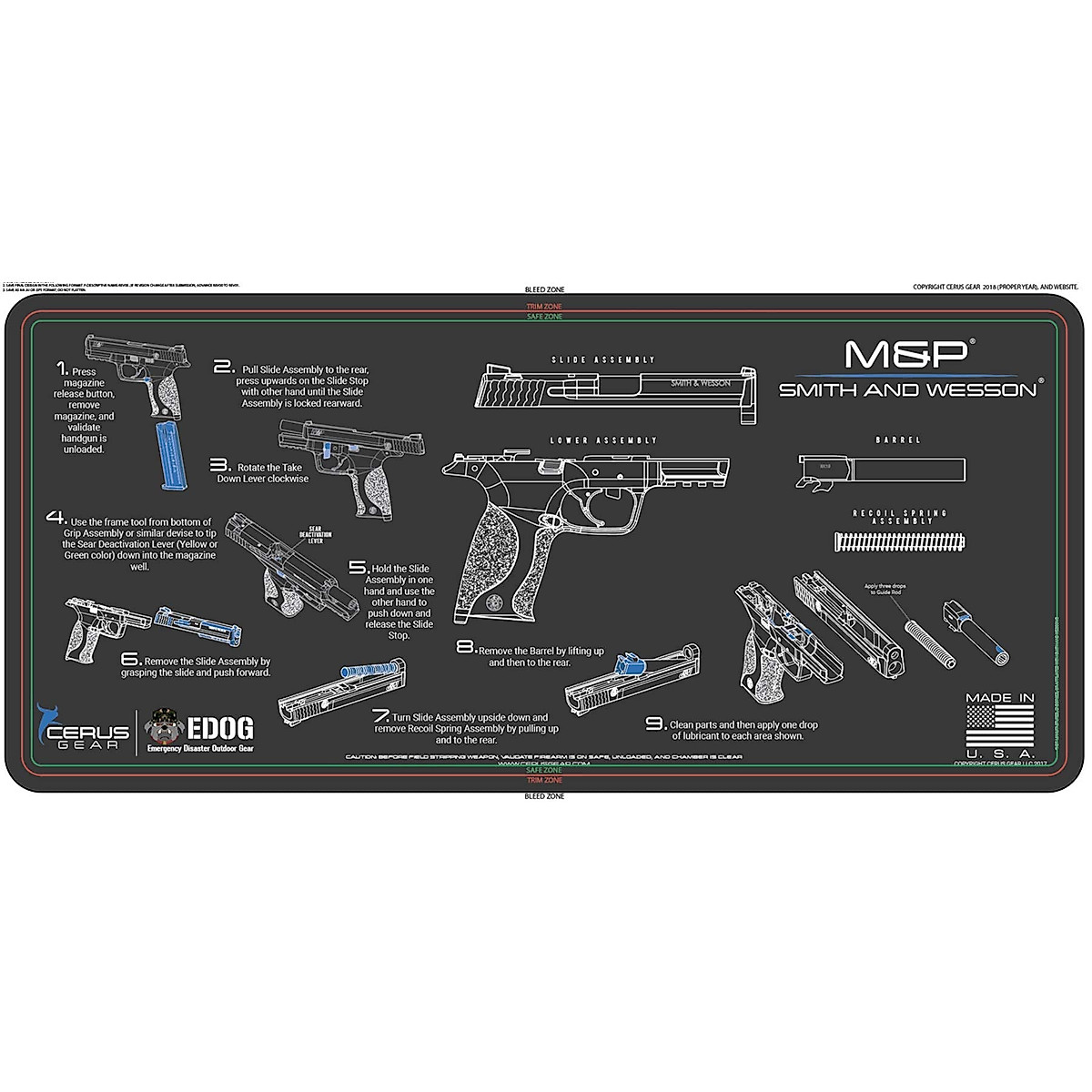 EDOG USA Compatible for Smith & Wesson M&P - 5 PC Cerus Gear Instructional Step by Step Heavy Duty Cleaning 12"x27" Padded Gun- Work Surface Protector Mat Solvent & Oil Resistant