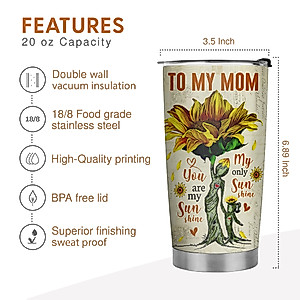 Mom Sunflower 20oz Stainless Steel Tumbler - Mom Gifts from Daughters - Mom Birthday Gifts, Christmas Gifts for Mom from Daughter, Valentines Day Gifts for Mom