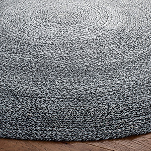 SAFAVIEH Cape Cod Collection Area Rug - 4' Round, Charcoal, Handmade Braided, Ideal for High Traffic Areas in Living Room, Bedroom (CAP224H)