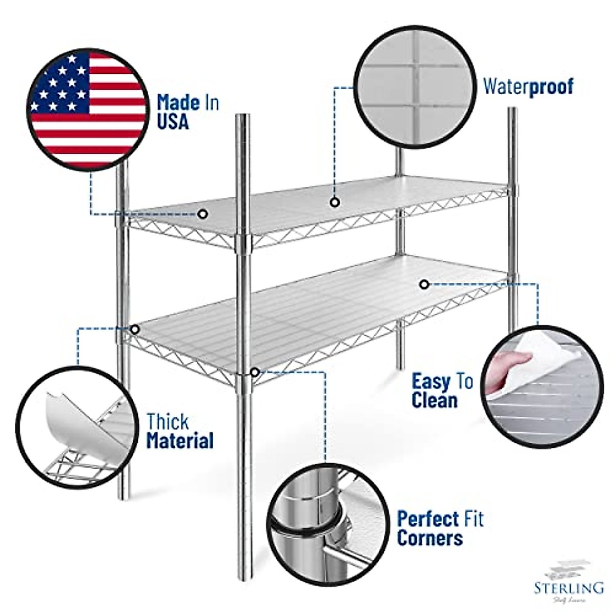 Shelf Liners for Wire Shelf System - Set of 5 in Graphite - 14 x 30 inch - Plastic Wire Shelving Shelf Mats