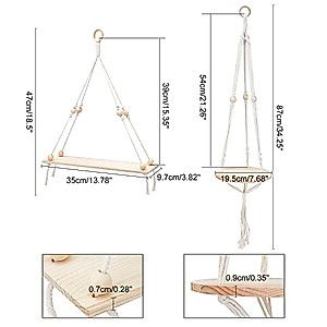 INFUNLY 2pcs Macrame Plant Hangers Indoor Wood Plant Shelf Hanging Boho Flower Planter Basket with Tassel for Bedroom Living Room Bathroom Indoor Outdoor