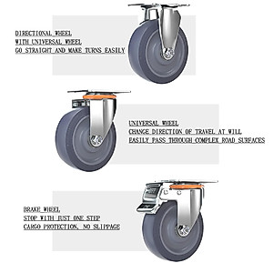 Caster Wheels Heavy Duty Casters, 8 Inch Casters Set of 4 Wheels Directional-Swivel-Brake Casters, Industrial/Workbench/Cart Casters Rubber-Silent Load Capacity 800Kg(Fixed)