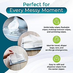 Butipods Reusable Travel Wipes Case - Portable Moisture-Retaining Pouch, Slim Holder and Convenient Container for Diaper Bag, Dispenser for Hand, Face, Makeup Removal, and Wet Wipes - Set of 2 (Clear)