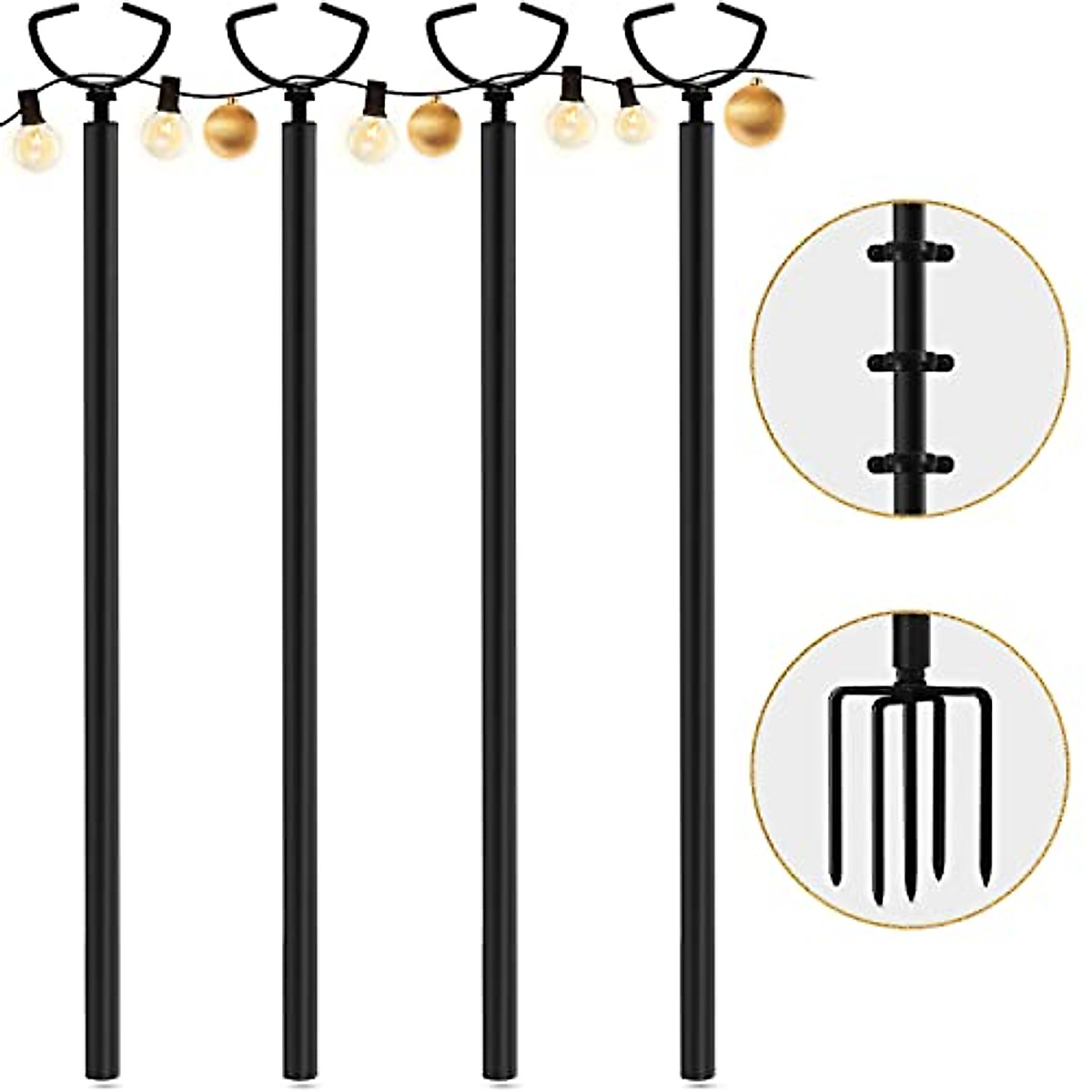 Eillion 3-in-1 String Light Poles for Hanging Outdoor String Lights, Patio Metal Light Pole for Outside Garden, Backyard, Parties Bistro (4PCS)