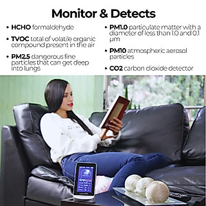 VitaliZEN Airwise Indoor Air Quality Quality Monitor, Portable, for Real-Time PM2.5, PM1.0, CO2, PM10, Volatile Compounds, TVOC, Formaldehyde, Temperature, and Humidity. Compatible with Android & iOS