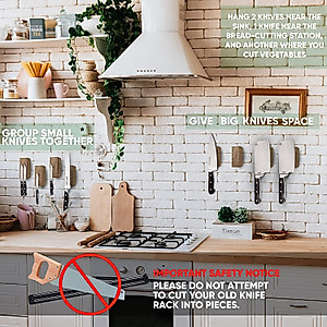 Magnetic Knife Holder For Wall - STRONG Neodymium Magnets & 3M Adhesive Strip (No Drilling!) 2" x 1.2" Wooden Walnut Block Kitchen Tools Cutlery Utensils Holder Rack Mount Bar Set (5)