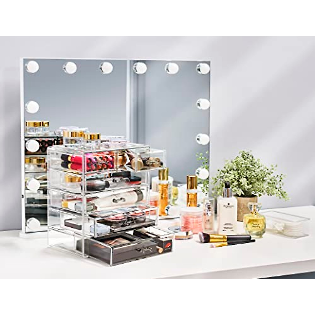 Sorbus Acrylic Clear Makeup Organizer - Big & Spacious Cosmetic Display Case - Stylish Designed Jewelry & Make Up Organizers and Storage for Vanity, Bathroom (4 Large, 2 Small Drawers)