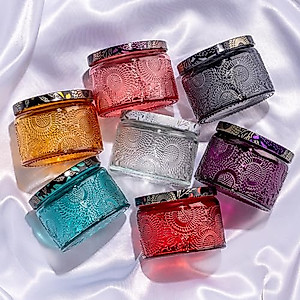 Art Secret 4oz Embossed Glass Candle Container with Tin Lid and Labels (Pack of 12, Clear)