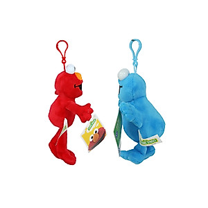 Sesame Street - Super Soft Gift Quality Plush Bag Clip/Key Clip 6619 Twin Pack - (8" 20cm Elmo & 6" 15cm Cookie Monster)