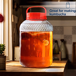 Daitouge Ulrta Large 4 Gallon(15200 ML) Glass Jar with Lid & Handle, Wide Mouth Canning Jars with Plastic Screw Lids, Glass Storage Jars BPA Free & Dishwasher Safe, 1 Pack