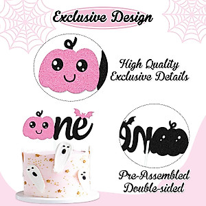 Halloween One Cake Topper Halloween Pumpkin Bat The Spooky One Theme Cake Decoration for Little Girl’s First Birthday Baby Shower Party Supplies