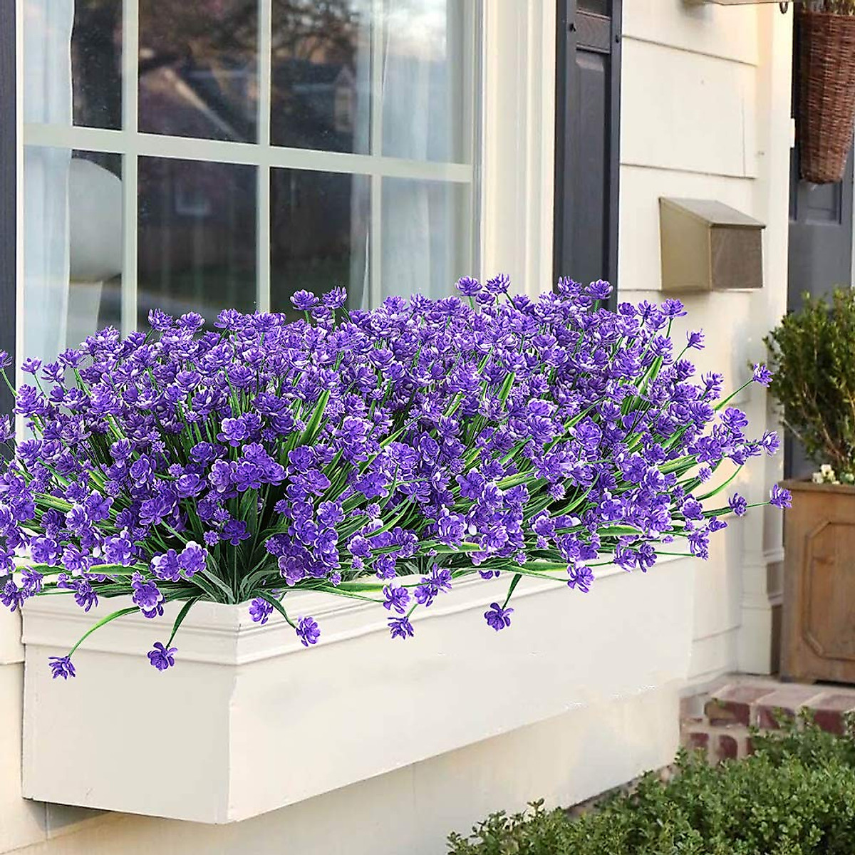 KLEMOO Artificial Flowers, 8 Bundles Fake Outdoor UV Resistant Greenery Faux Plants Shrubs for Indoor Outside Hanging Planter Home Office Wedding Farmhouse Decor (Purple)