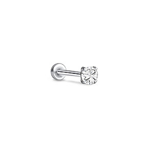 316 Stainless Steel Threadless Push Pin Nose Ring Labret Monroe Stud 2.5mm Prong Clear CZ 20G