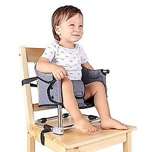 Portable Feeding Seat Baby High Chair Folding Chair Height Adjustable for Home & Travel, Toddler Highchair Straps to Kitchen Dinner Table, Grey