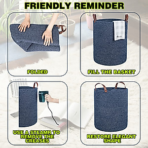 Twira Extra Large 20x16 Inches Cotton Rope Basket, Woven Baby Laundry Blanket Basket with Leather Handle Toy Basket Storage Baskets Bin for Yoga Mat & Towel (Blue）