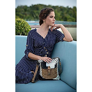 Myra Bag Approach Upcycled Canvas & Cowhide Crossbody Bag S-1349, Brown, One Size