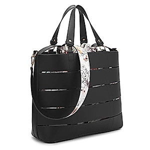 2Pcs Women Tote Handbag Oxford Cloth Purse Top Handle Work Bag Large Capacity Shoulder Bag For Work(Black Floral)