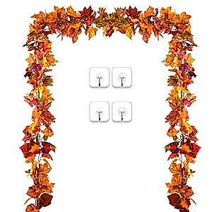 DearHouse 2 Pack Fall Garland Maple Leaf, 5.9Ft/Piece Hanging Vine Garland Artificial Autumn Foliage Garland Thanksgiving Decor for Home Wedding Fireplace Party Christmas