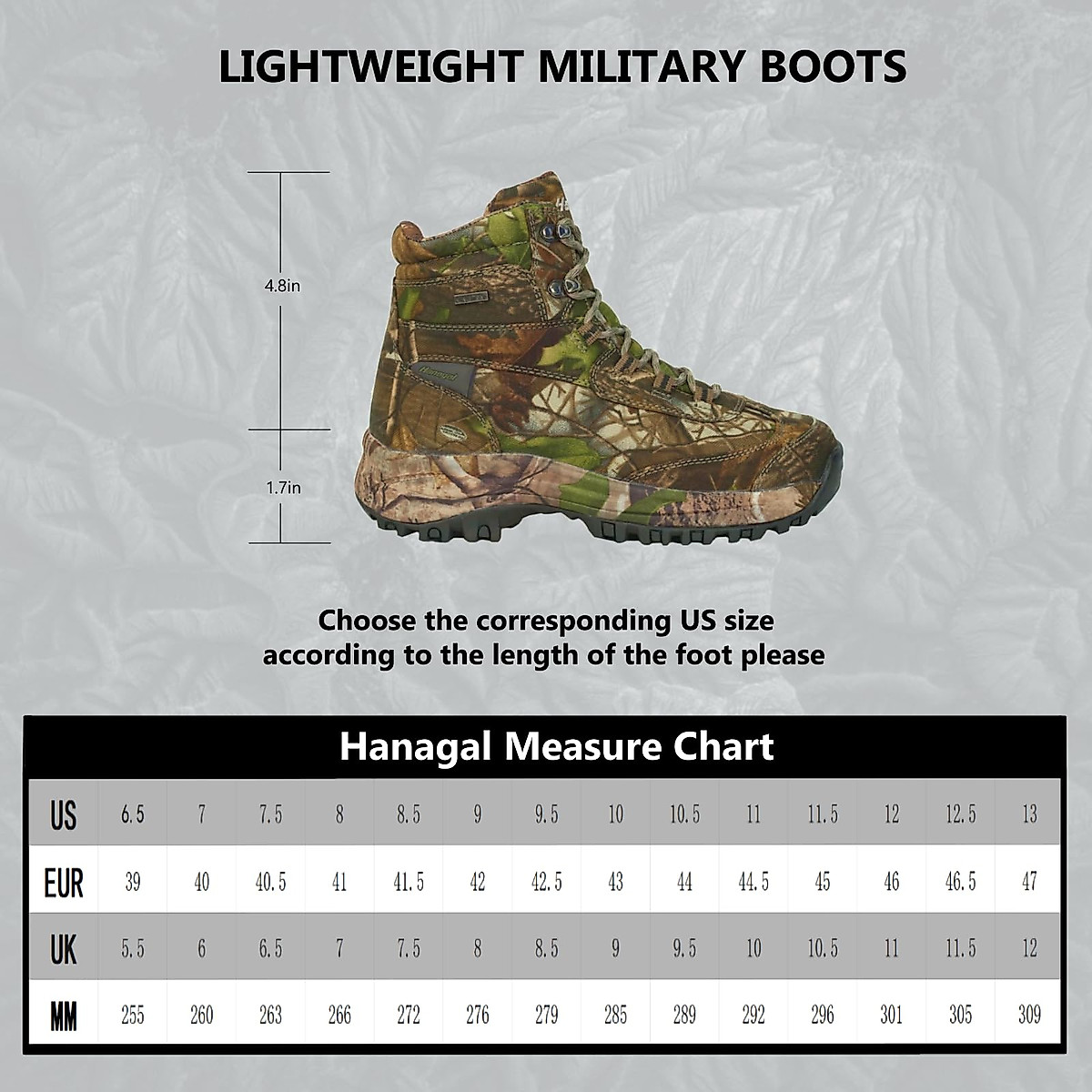 HANAGAL Hunting Boots Lightweight EVA Midsole Waterproof Mens Work Boots Anti-wicking Military Tactical Army Combat Hiking Boots for Men Size 9