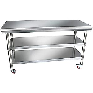 Commercial Kitchen Work Catering Table, Kitchen Work Table Stainless Steel Worktable Commercial Heavy Duty Prep Workbench with 4 Casters (Wheels) for Restaurant, Hotel Rack (Size : 100x60x85cm)